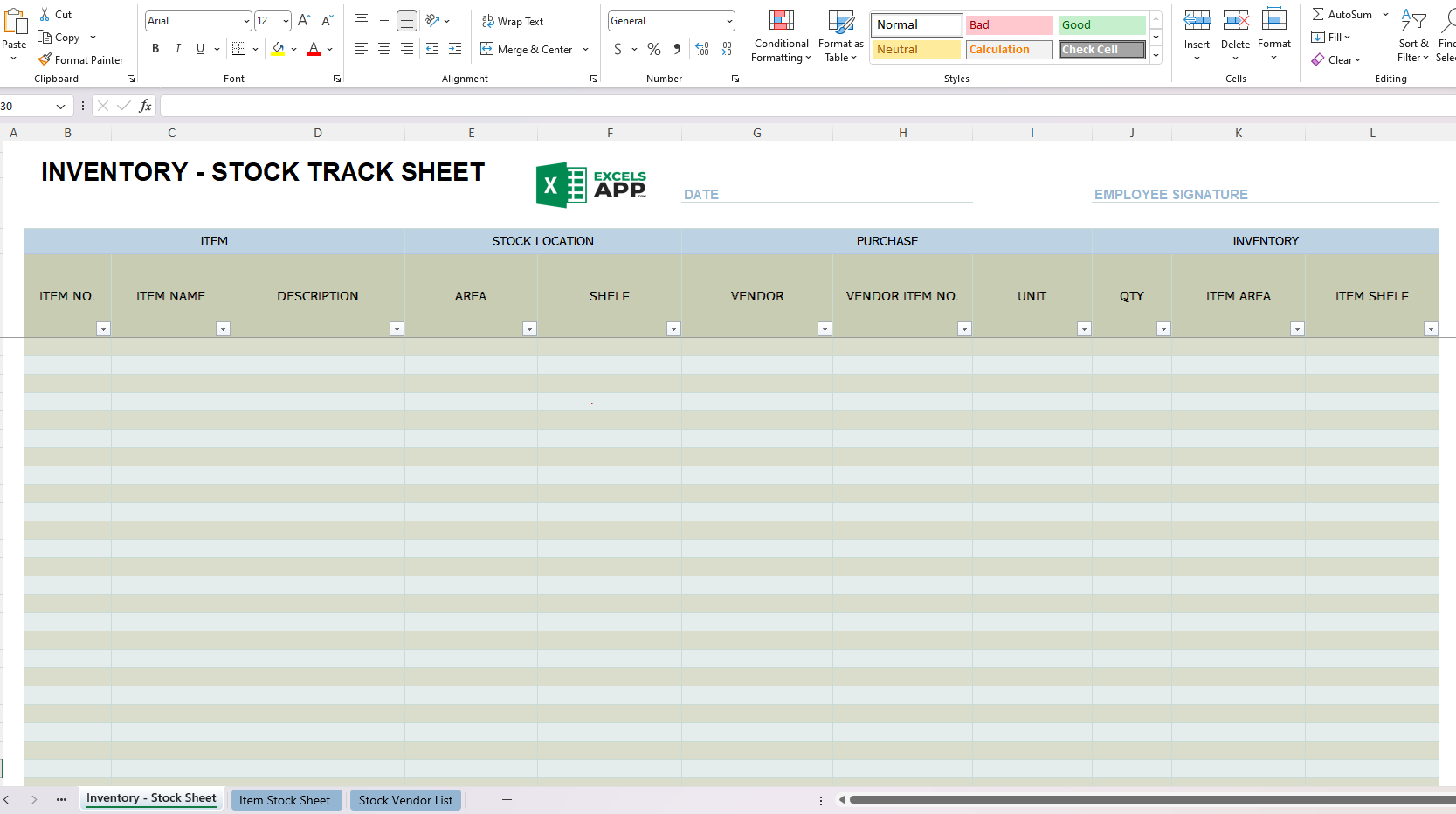 Inventory Management Report Sheet - Excels App