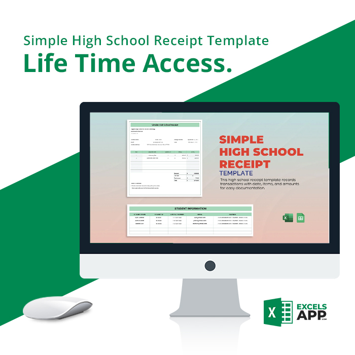 Simple High School Receipt Template - Excels App